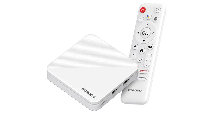 Porodo Echobox Android TV Box with 4K Ultra HD Streaming - White