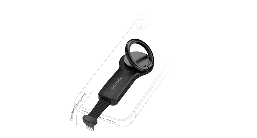 Porodo 2A Dual Lightning Adapter with Finger Grip - Black
