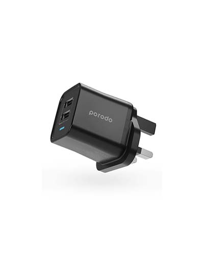 Porodo Dual USB Wall Charger 2.4A UK Fast Charging for Multiple Device